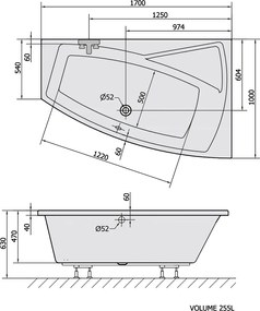 Polysan EVIA R asymetrická vana 170x100x47cm, bílá 22611