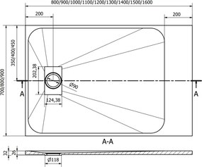 Mexen Hugo, SMC obdélníková sprchová vanička 100 x 90 cm, černá matná, 42709010