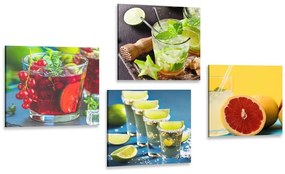 Set obrazů drinky v pestrých barvách - 4x 40x40 cm