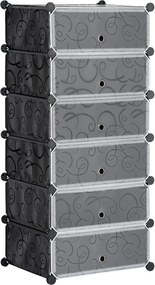HOMCOM Plastový regál na obuv pro 6 párů bot, botník do předsíně, DIY modulární regál pro uložení bot, černý 49 x 36,5 x 108 cm | Aosom