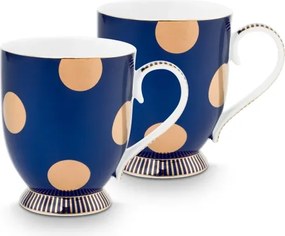 Pip Studio Dot Delight Navy-Gold sada 2ks hrnků 380ml, modro-zlatá (Sada 2 ks hrnků 380 ml z tenkostěnného porcelánu)