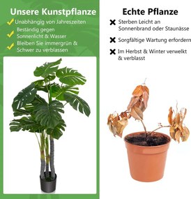 Costway 120 cm vysoký umělý strom Falešná rostlina Monstera Deliciosa, zelený