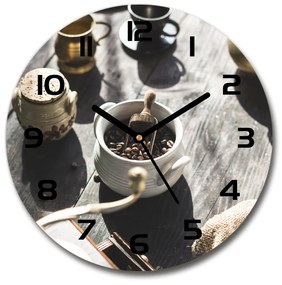Wallmuralia Skleněné hodiny kulaté Mlýnek na kávu fi 30 cm