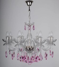 8 Arms Crystal chandelier with smooth glass arms &amp; Cut violet fuchsia almonds