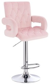 LuxuryForm DESIGN Barová židle BOSTON VELUR na stříbrné kulaté podstavě - světle růžová