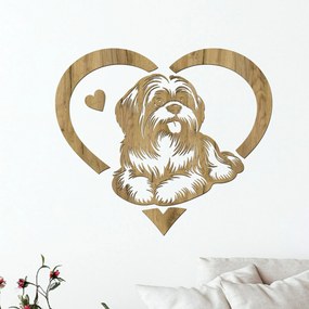 dřevo života Dřevěný obraz ležícího SHIH TZU v srdci Zvolte rozměr (cm): 40x35, Zvolte barvu dekoru: Dub zlatý