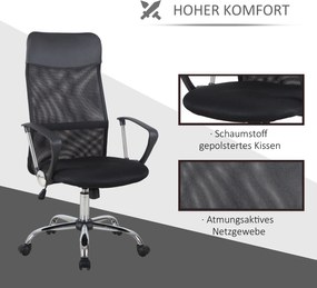 Kancelářská židle HOMCOM se síťovinou, výškově nastavitelná kancelářská židle, ergonomická herní židle, otočná židle s houpací funkcí, černá | Aosom.…