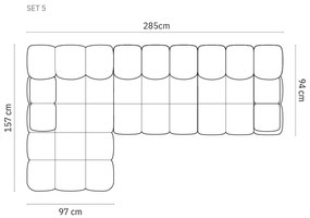 Modulární čtyřmístná pohovka bella 285 cm samet béžová levá MUZZA