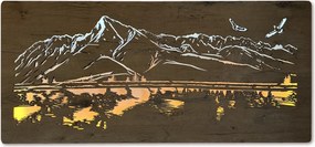 Li-Go "Hory s ptáky a jezerem" světelný obraz 230V 130x60 cm provedení povrchu: dub světlý