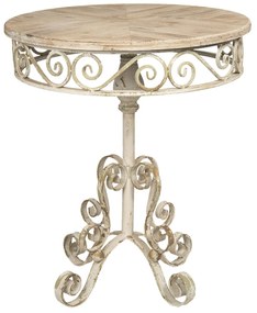 Vintage kovový stůl s dřevěnou deskou - Ø 64*73 cm