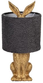 Zlatá stolní lampa králík s režným antracitovým stínidlem Konijn – 20x43 cm