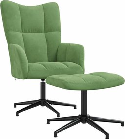 Relaxační křeslo se stoličkou světle zelené samet 328109