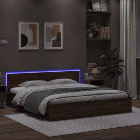 Rám postele s čelem a LED osvětlením hnědý dub 200 x 200 cm