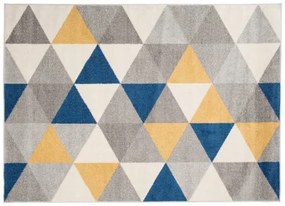 Kusový koberec LAZUR C940B trojúhelníky šedý modrý žlutý Rozměr: 140x190 cm