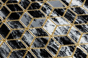 Dywany Łuszczów, Běhoun Gloss 409A 82 3D cubes black/gold/grey, 80x200, černá, obývací pokoj