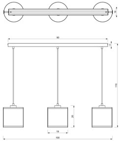Lustr na lanku KAGA 3xE27/60W/230V černá/zlatá
