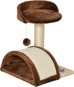 PawHut Malý Kočičí Škrabací Strom 46 cm Výška 2 Úrovně s Škrabacím Sloupkem, Škrabacím Plošinou a Hracím Míčkem 35.5x37x46 cm Hnědý