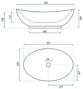 REA-U6801 - Umyvadlo na desku KATE 33,5x55,5 cm keramika/lesklá bílá