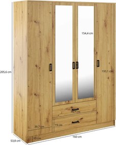 Skříň se zrcadlem 4d2s dub artisan Kami
