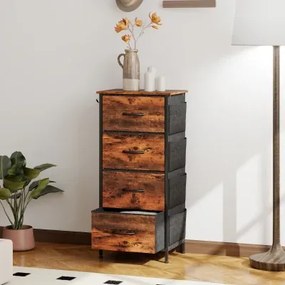 HOMCOM komoda se 4 látkovými zásuvkami, úložný nábytek se 4 kapsami, 2 háčky, ocelový rám, 45 x 30 x 94,5 cm, hnědá