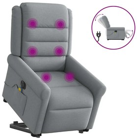 Elektrické zvedací masážní polohovací křeslo světle šedé textil 3303344