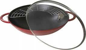 Litinový wok s víkem 37 cm, červený Staub