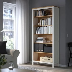 HEMNES Knihovna, bílé mořidlo/světle hnědá, 90x197 cm
