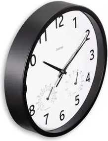 Hama Malta nástěnné hodiny 25 cm černá / tichý chod / teploměr/vlhkomě