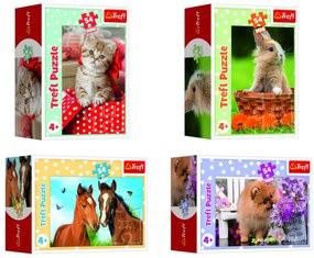 Minipuzzle 54 dílků Zvířátka - mláďata 4 druhy v krabičce 9x6,5x4 cm (1 ks)