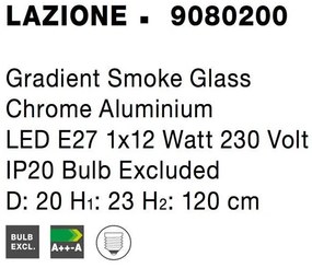 Nova Luce Závěsné svítidlo LAZIONE kouřové sklo, 20cm, E27 1x12W