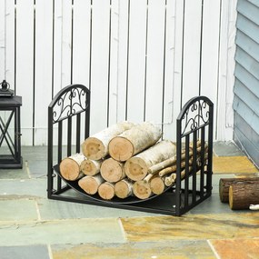 Krbový stojan na dřevo Outsunny s kapacitou 60 kg - Úložný stojan na dřevo - Krbový nástroj - Kovový černý 60,5 x 36 x 46,5 cm