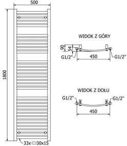 Mexen Helios koupelnový radiátor 1800 x 500 mm, 850 W, Bílá - W103-1800-500-00-20