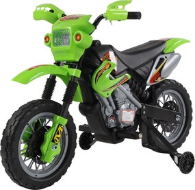 HOMCOM Dětská elektrická motorka, krosová motorka pro děti s 6V akumulátorem, světlomety, hudba a pomocná kolečka, 3 až 6 let, nosnost 25KG, zelená a