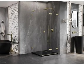 Mexen Lunar-F L, sklápěcí sprchový kout pravý 70 x 70 cm, 8mm čiré sklo, zlatý kartáčovaný - 836L-070-070-55-00-P