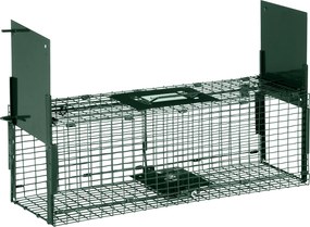 Outsunny živá past na zvířata 60x18x20 cm s ocelovým rámem a 2 dvířky pro kočky, králíky, veverky a fretky - Zelená | Aosom