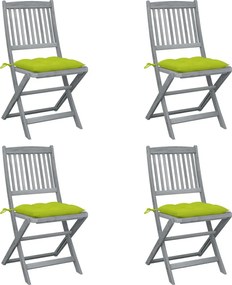 vidaXL Skládací zahradní židle s poduškami 4 ks masivní akáciové dřevo [3064579] Barva: Zelená