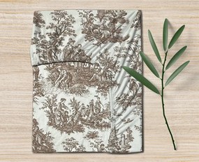 Ervi FLANELOVÉ napínací prostěradlo - Toile de Jouy Caramel