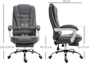 Kancelářská židle Vinsetto ergonomická kancelářská židle se sklopnou podnožkou, výškově nastavitelná a sklopná, kovově šedá pro pohodlí v domácí kanc…