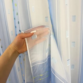 Voálová záclona s olůvkem modrá kostka metráž Ervi 960-06