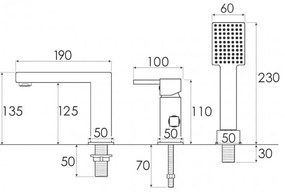 Erga Afeo, 3-otvorová vanová baterie, chromová, ERG-YKA-BW.AFEO