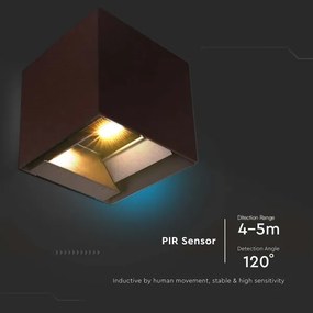 LED Solární nástěnné svítidlo se sen. LED/9W/3,7V 3000/4000/5000K IP65 hnědá