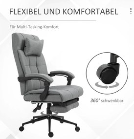 Kancelářská židle Vinsetto s polštářem pod hlavu a područkami, výškově nastavitelná otočná židle s podnožkou, lněná, ergonomická, 66 x 70 x 116-124 c…