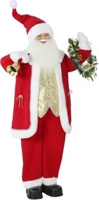 HOMCOM Zpívající Santa Claus, 150 cm, stojící animovaná vánoční figurka s zvonkem a věncem, aktivovaná zvukem/na dotek