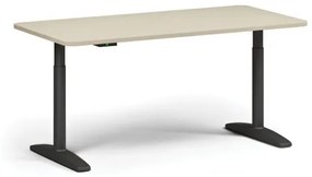 Výškově nastavitelný stůl OBOL, elektrický, 675-1325 mm, zaoblené rohy, deska 1600x800 mm, černá zaoblená podnož, bříza