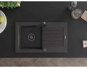 Mexen Pablo, granitový dřez 752x436x161 mm, 1-komorový a černá baterie Rita, černá skvrnitá, 6510-76-670300-70-B