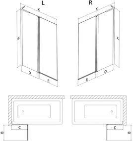 Mexen Mist L, 2-křídlová vanová zástěna, pravá 120 x 150 cm, černý rám, černá - 8A9L-120-011-70-70-P