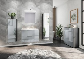 Šedá lesklá závěsná skříňka s umyvadlem 81x65 cm Vasio – Germania