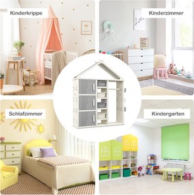 Costway Dětský regál ve tvaru domečku s tyčí na šaty, dětská knihovnička