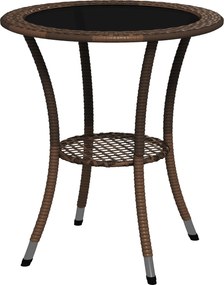 Outsunny Kulatý Ratanový Stůl Ø64x71 cm Zahradní Stůl se Pultem, Ocelová Rám a Skleněná Deska, Nosnost 50 kg pro Terasu a Patio Hnědá | Aosom