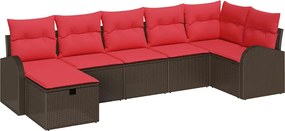 Set pohovek 7 ks Hnědá a červená polyratan 3359103